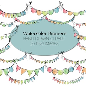 Rainbow Watercolor Banner PNG Clip Art Bundle, Hand Drawn Digital ...