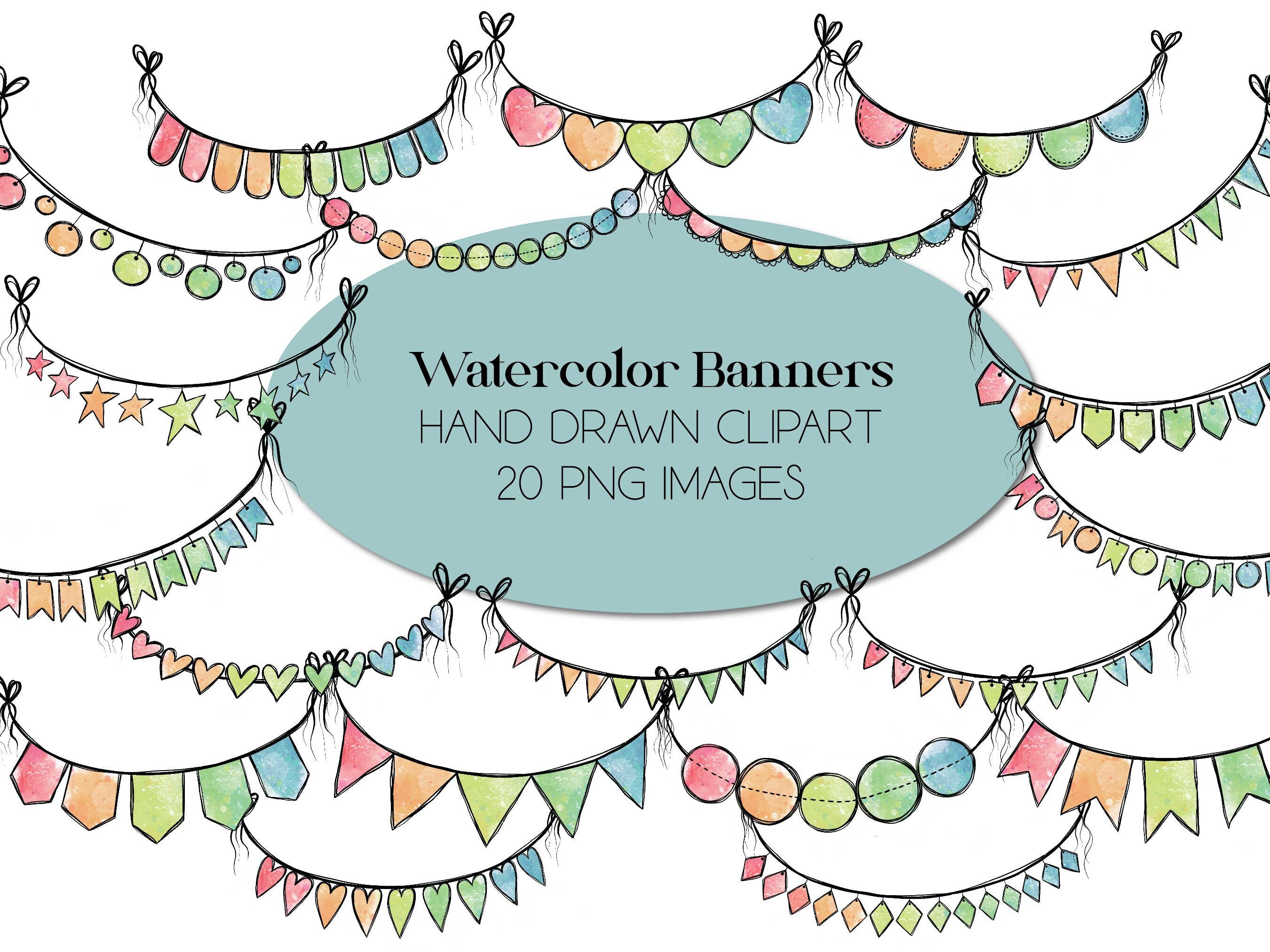 Rainbow Watercolor Banner PNG Clip Art Bundle, Hand Drawn Digital ...