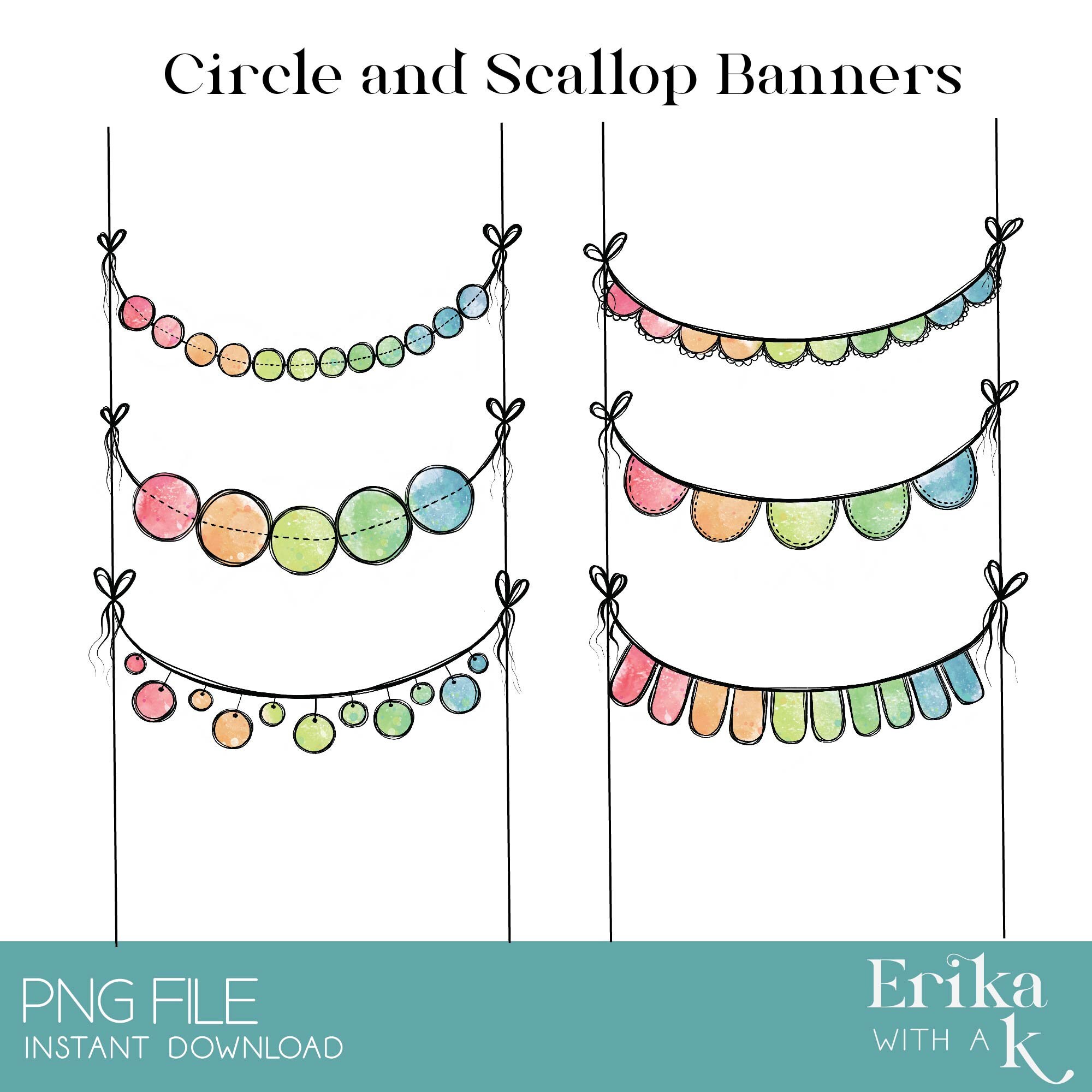 Rainbow Watercolor Banner PNG Clip Art Bundle, Hand Drawn Digital ...
