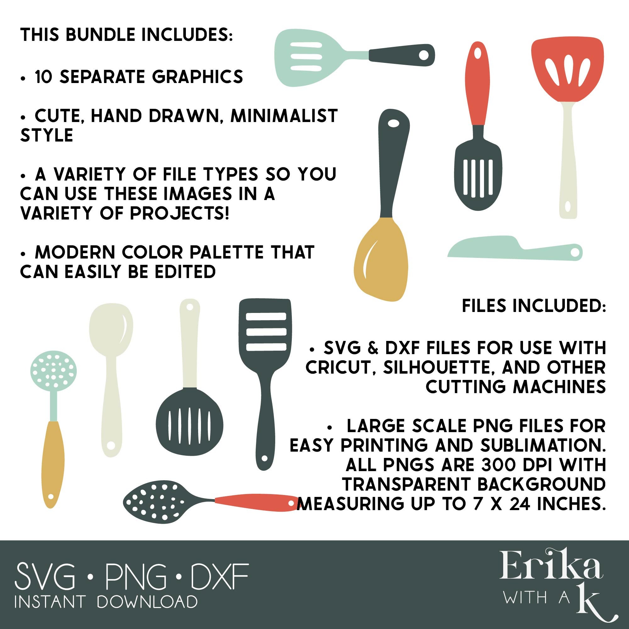 Kitchen Utensils Graphic SVG DXF Instant Download Bundle, Cricut ...
