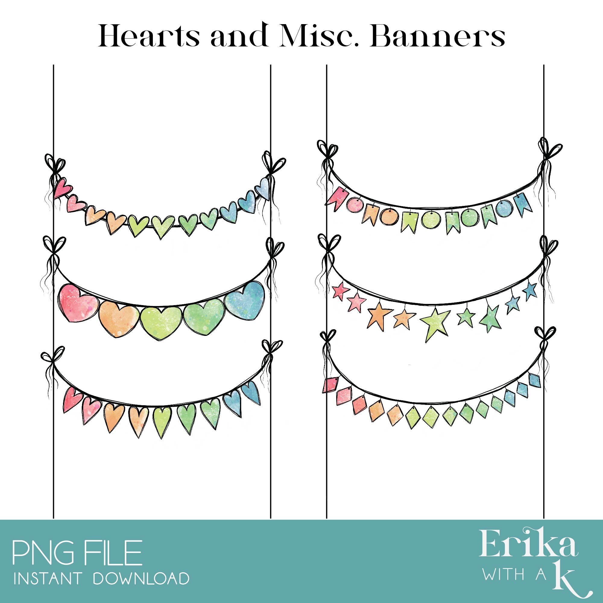 Rainbow Watercolor Banner PNG Clip Art Bundle, Hand Drawn Digital ...
