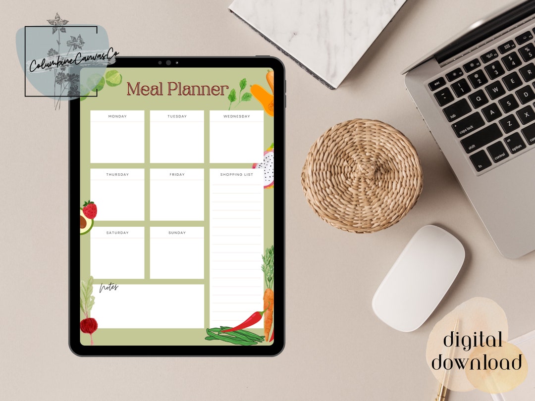 Digital Meal Planner Printable, Weekly Menu Organizer, Meal Planning ...
