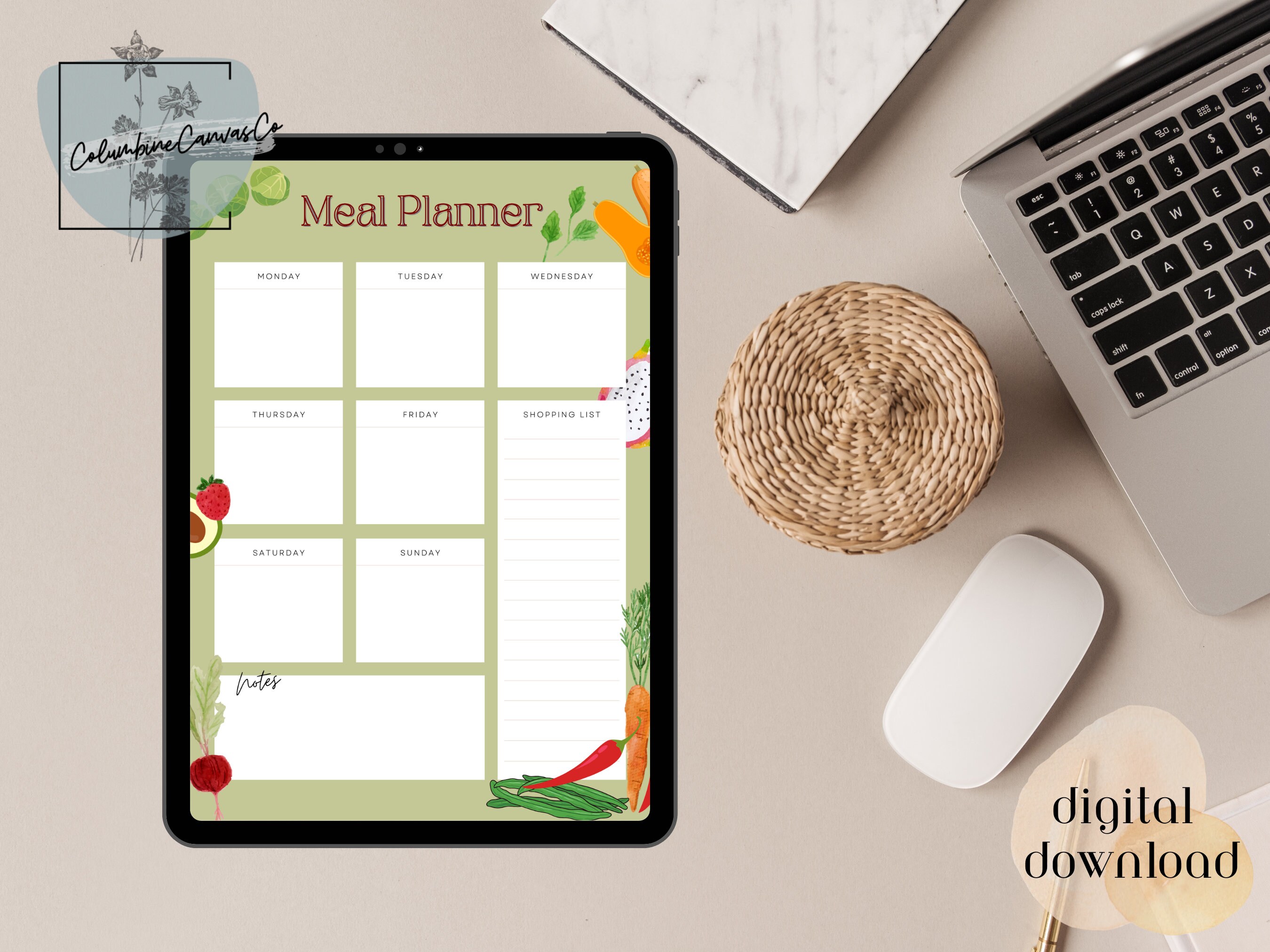 Digital Meal Planner Printable, Weekly Menu Organizer, Meal Planning ...