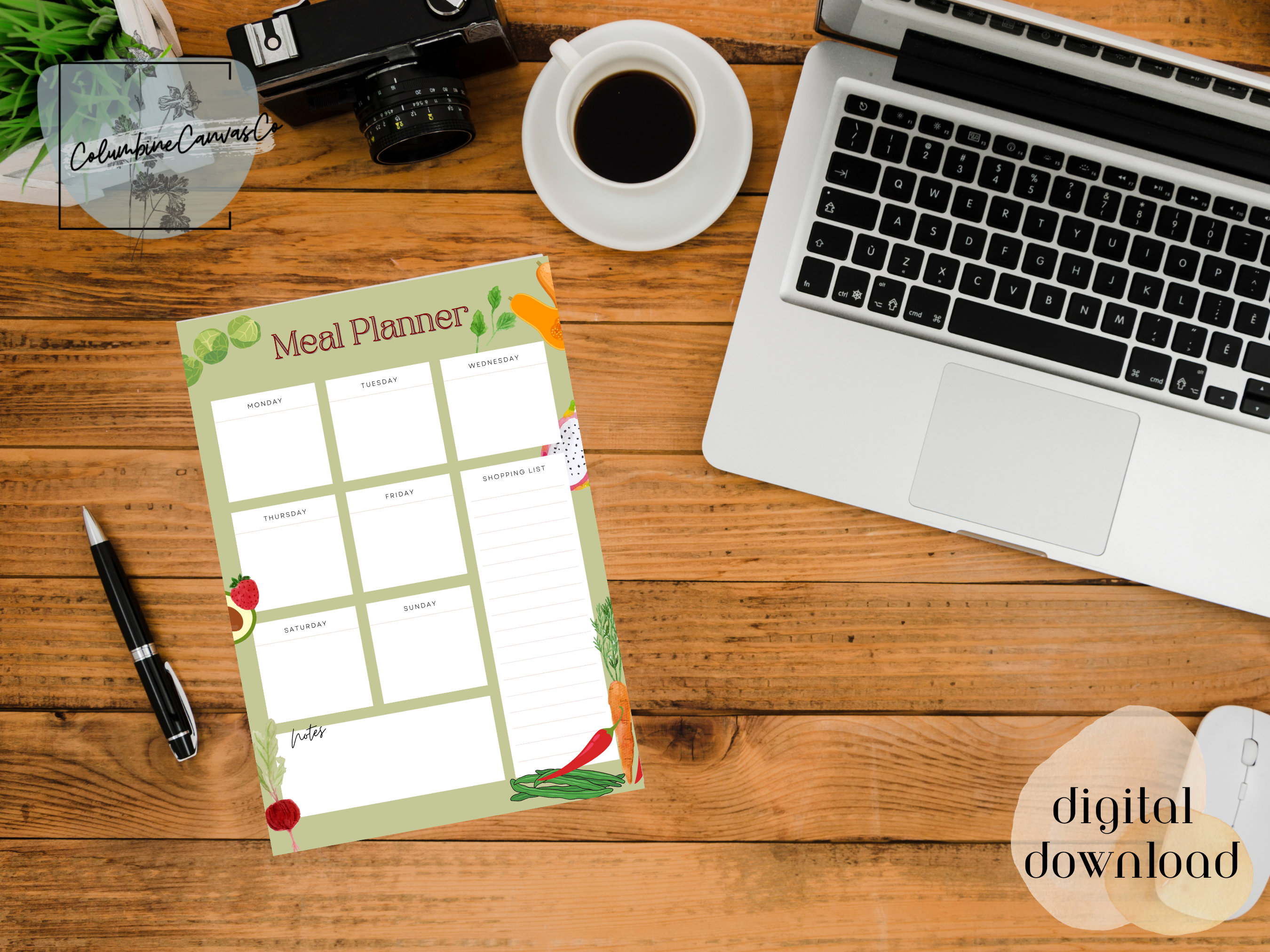 Digital Meal Planner Printable, Weekly Menu Organizer, Meal Planning ...