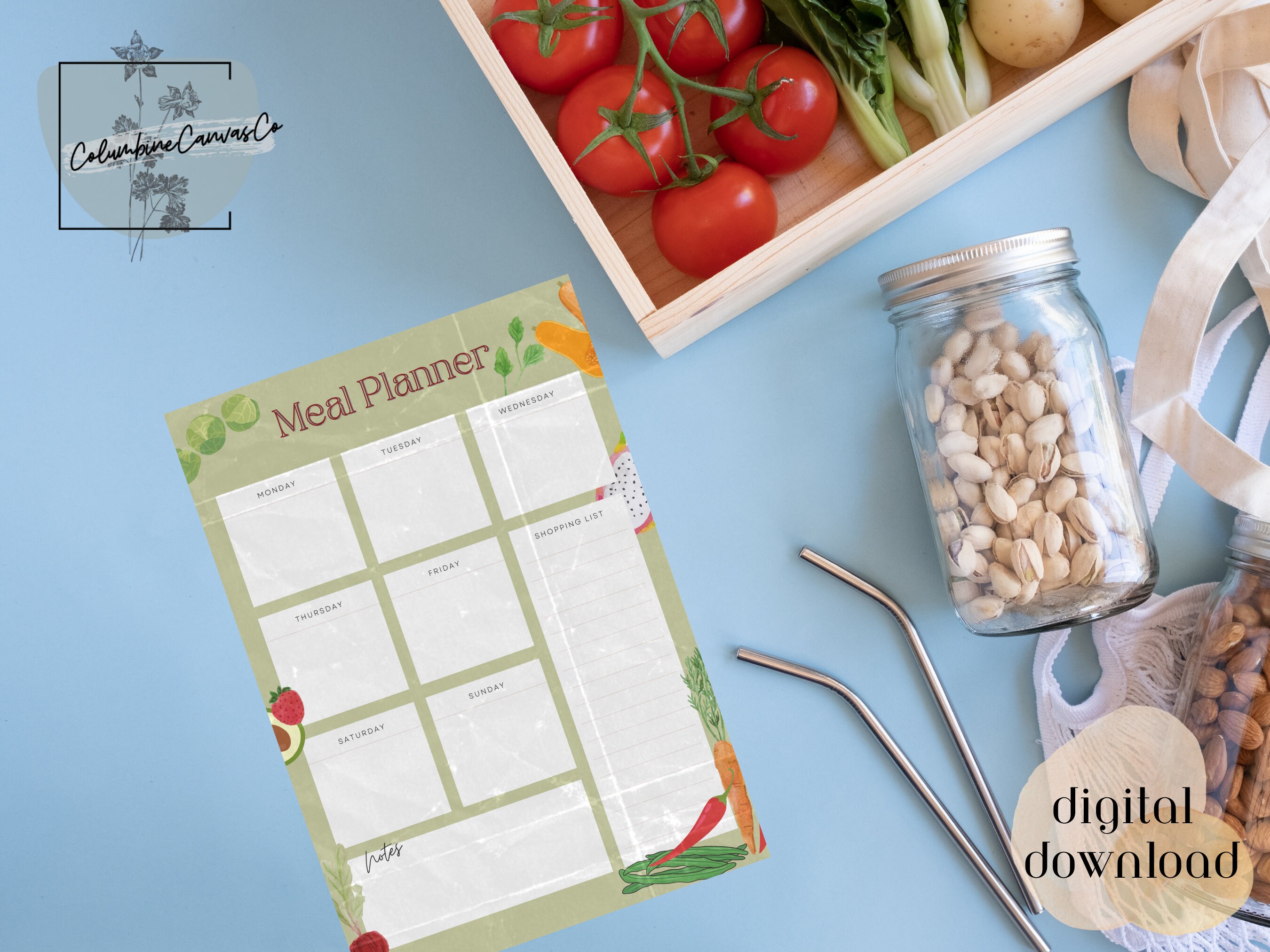 Digital Meal Planner Printable, Weekly Menu Organizer, Meal Planning ...