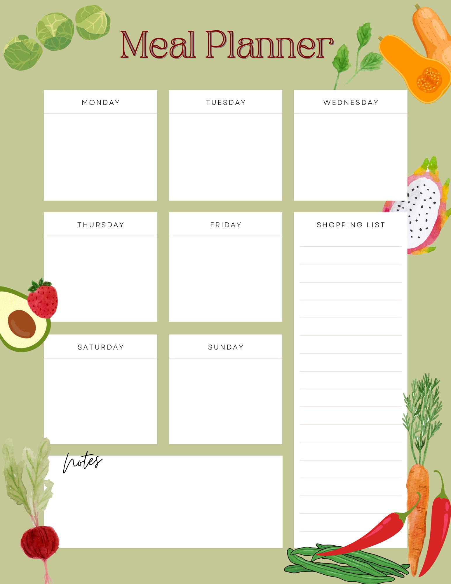Digital Meal Planner Printable, Weekly Menu Organizer, Meal Planning ...