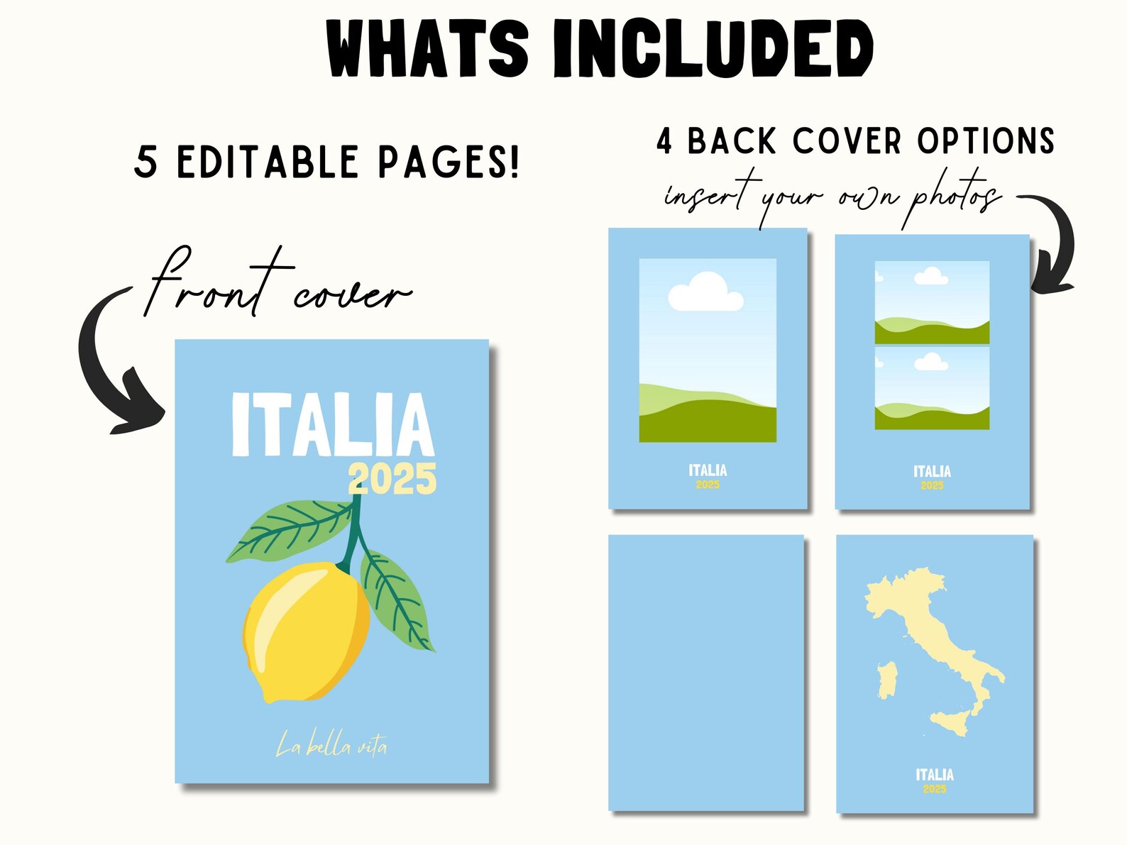 Italy Travel Photo Book Cover | Customisable Template on Canva (A4, 8 ...
