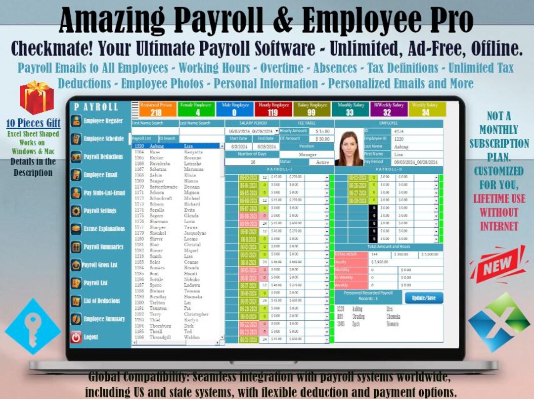 Excel Payroll Software: Employee Salary Manager, Time Tracker (windows ...