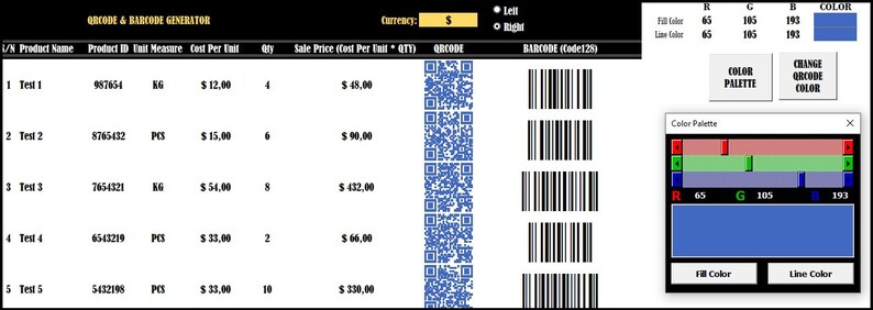 QR Code & Barcode Generator: Infinite Color Excel App (PDF) - Etsy