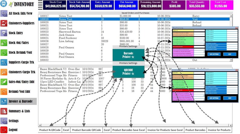 Excel Inventory Management CRM-SRM Qrcode Barcode Drag-drop Etsy Sales Tracker Sellers Works on ...
