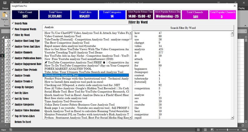 Youtube Video Analysis Tool: Excel Optimization (windows & Macos) - Etsy