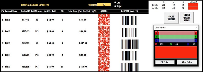 QR Code & Barcode Generator: Infinite Color Excel App (PDF) - Etsy