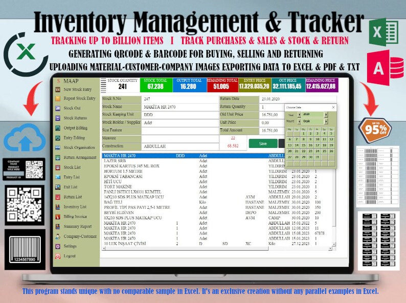 Excel Inventory Management QR & Barcode Generator Sales Tracking ...