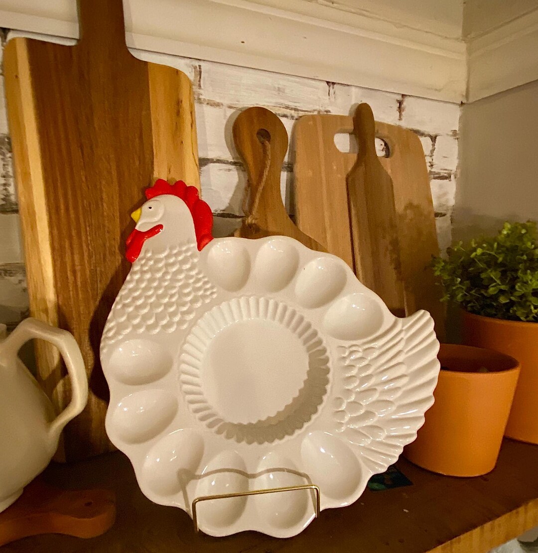 Vintage Ceramic Rooster Deviled Egg Dish/tray by Teleflora - Etsy