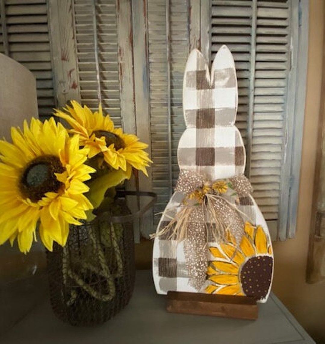 Rustic Buffalo Check Bunny With Sunflower - Etsy