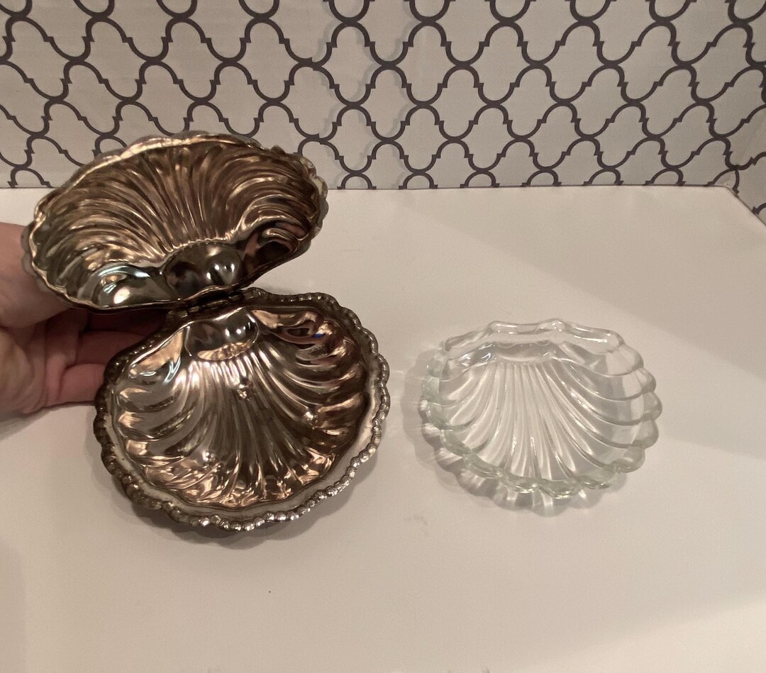 Midcentury Silver-plated Clamshell Butter Dish With Hinged Lid/glass ...