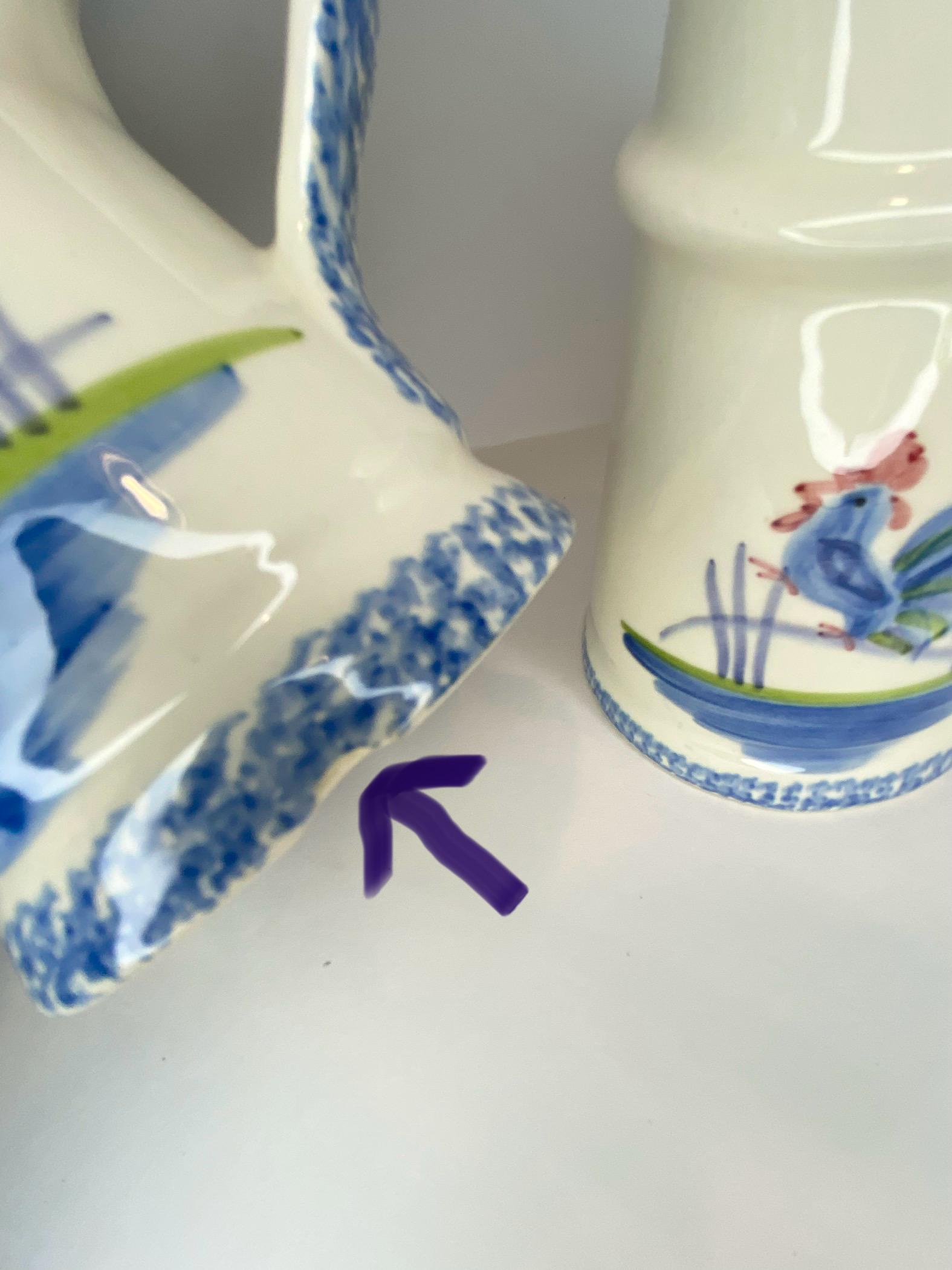 Vintage Los Angeles Pottery...blue Stipple With Rooster Salt & Pepper ...