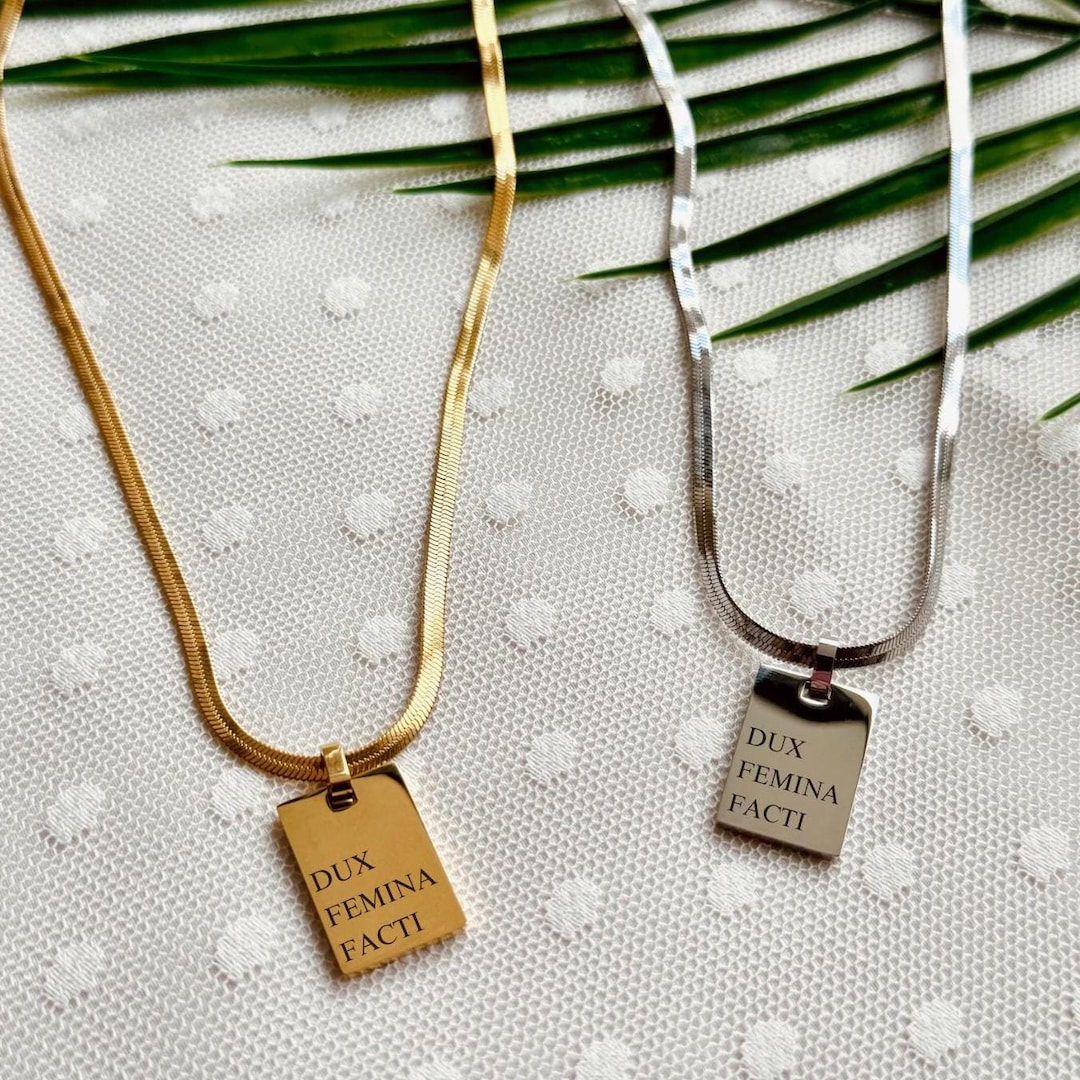 DUX FEMINA FACTI Necklace, Inspirational Latin Phrase Jewelry, 4B, I ...