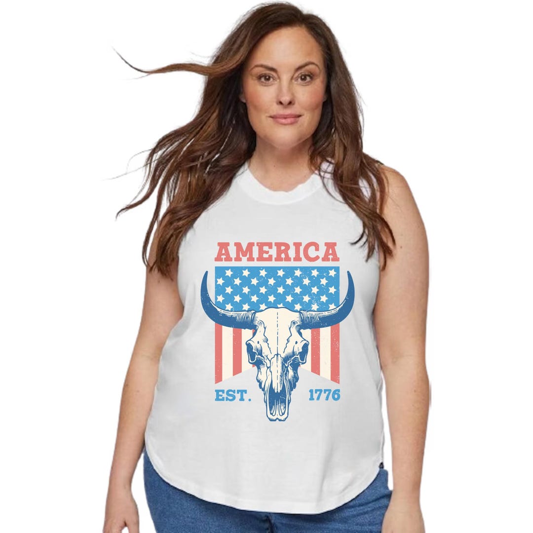 America EST Tank Top, Plus Size Patriotic 4th of July Shirt Women Plus ...