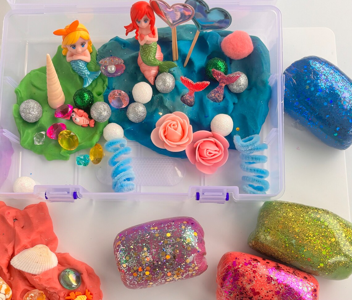 Mermaid Magic Play Dough Box , Play Dough Mat, Mermaid Kit, Sensory Kit ...