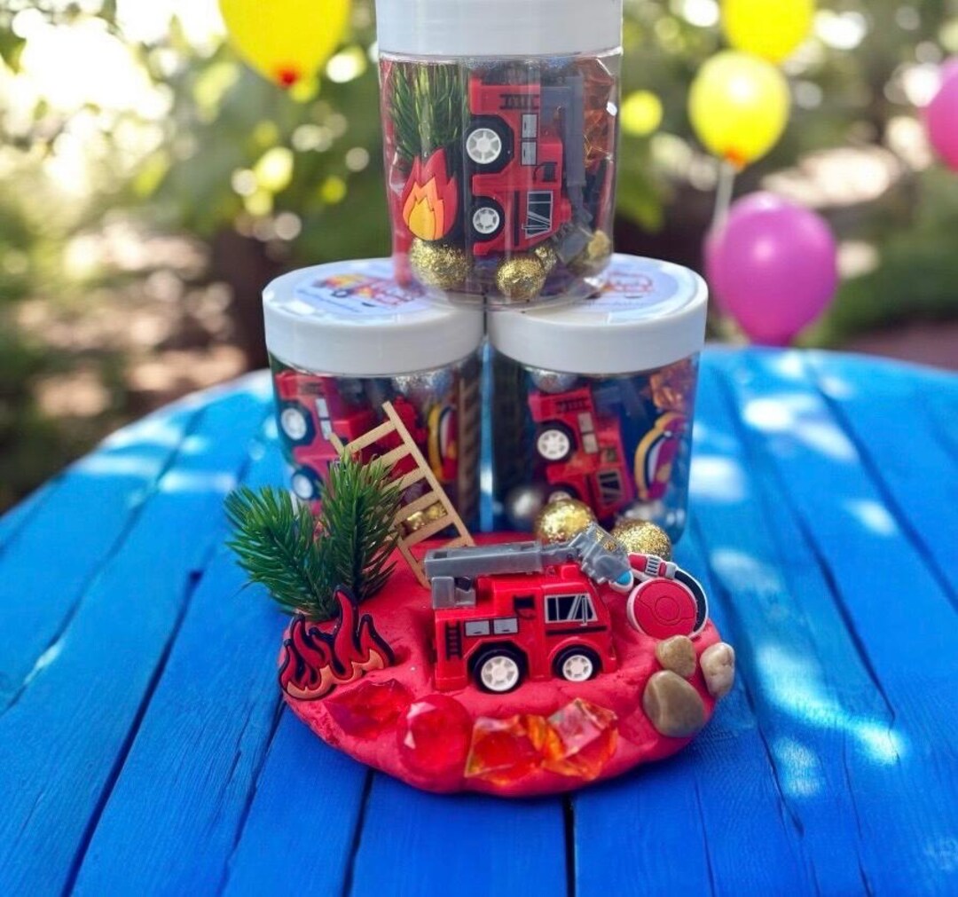 Firefighter Sensory Jar,fire Truck Play-doh Kit Fire Themed Party Favor ...