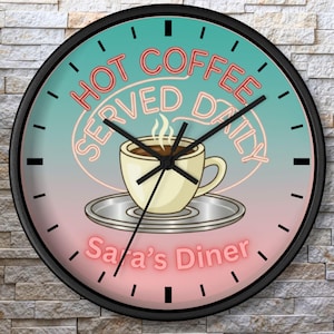 Retro Diner Coffee Wall Clock, Hot Coffee Served Daily Art Deco ...