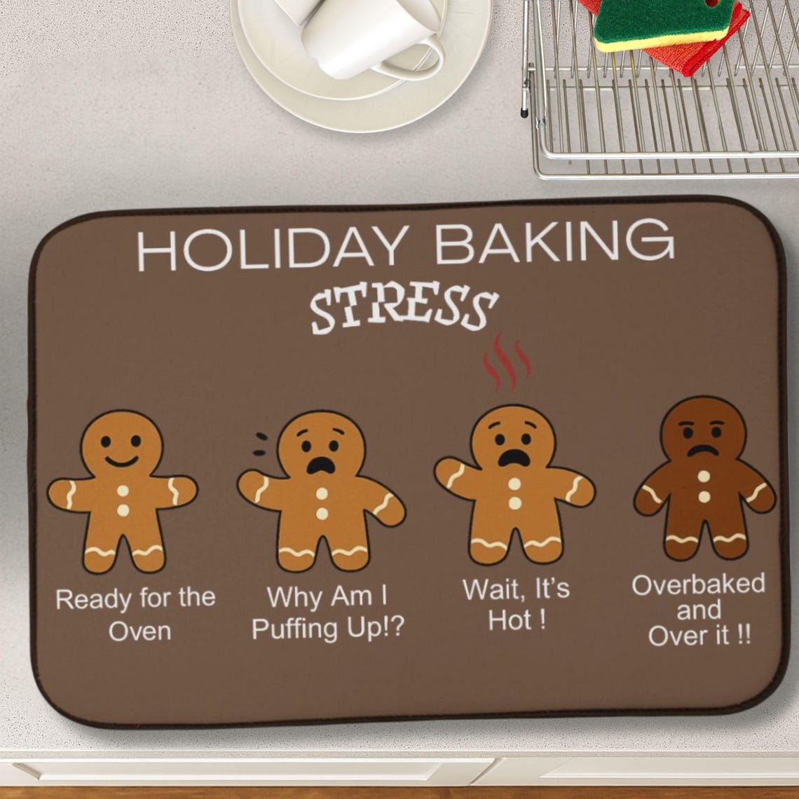 Kitchen Mat, Gingerbread Man Dish Drying Pad, Dish Drainer, Gift for ...