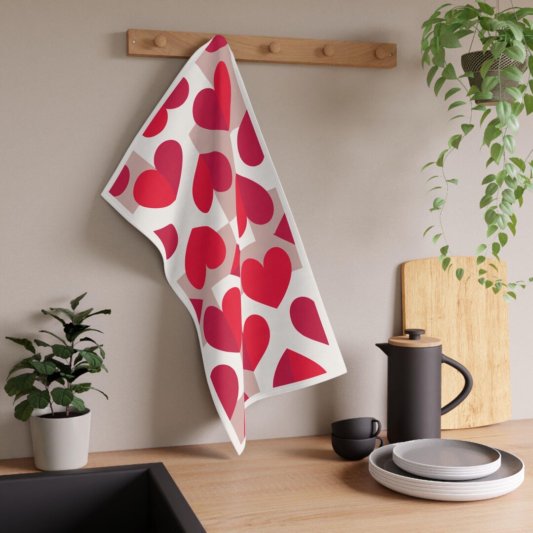 Valentine Tea Towel, Heart Kitchen Decor, Gift for Girlfriend, Holiday ...