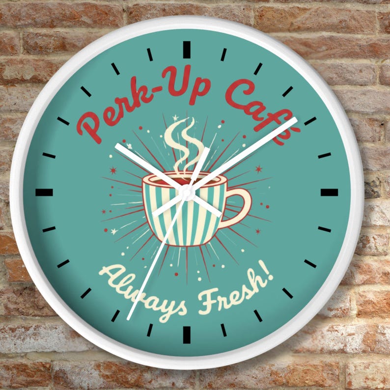 Retro Diner Coffee Wall Clock - Vintage Kitchen Decor, Restaurant ...