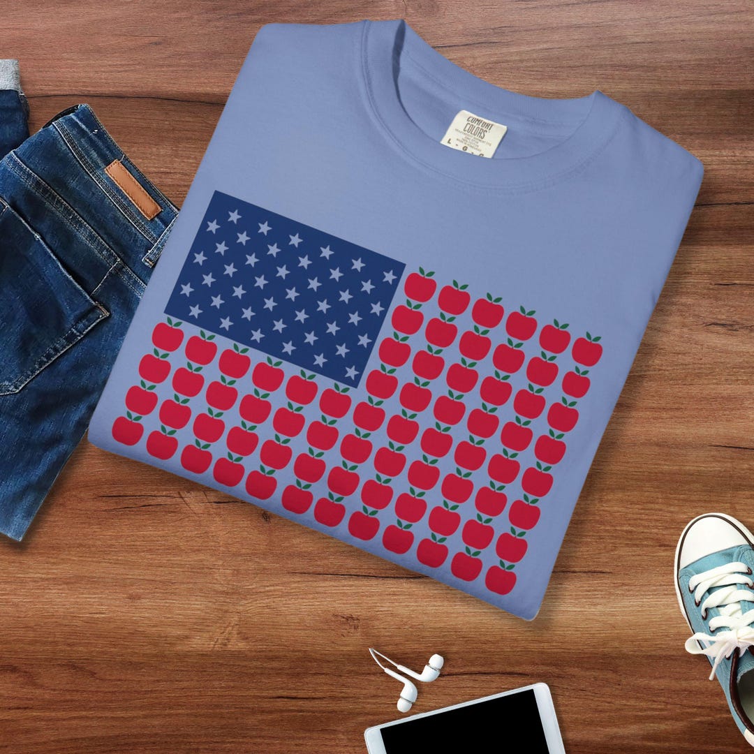 Apple Gift Teacher Shirt, American Flag Comfort Colors USA Shirt ...