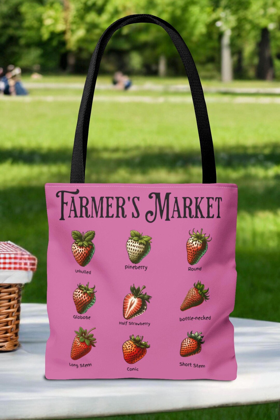 Farmers Market Tote Bag , Strawberry Print Market Bag, Vintage Fruit ...