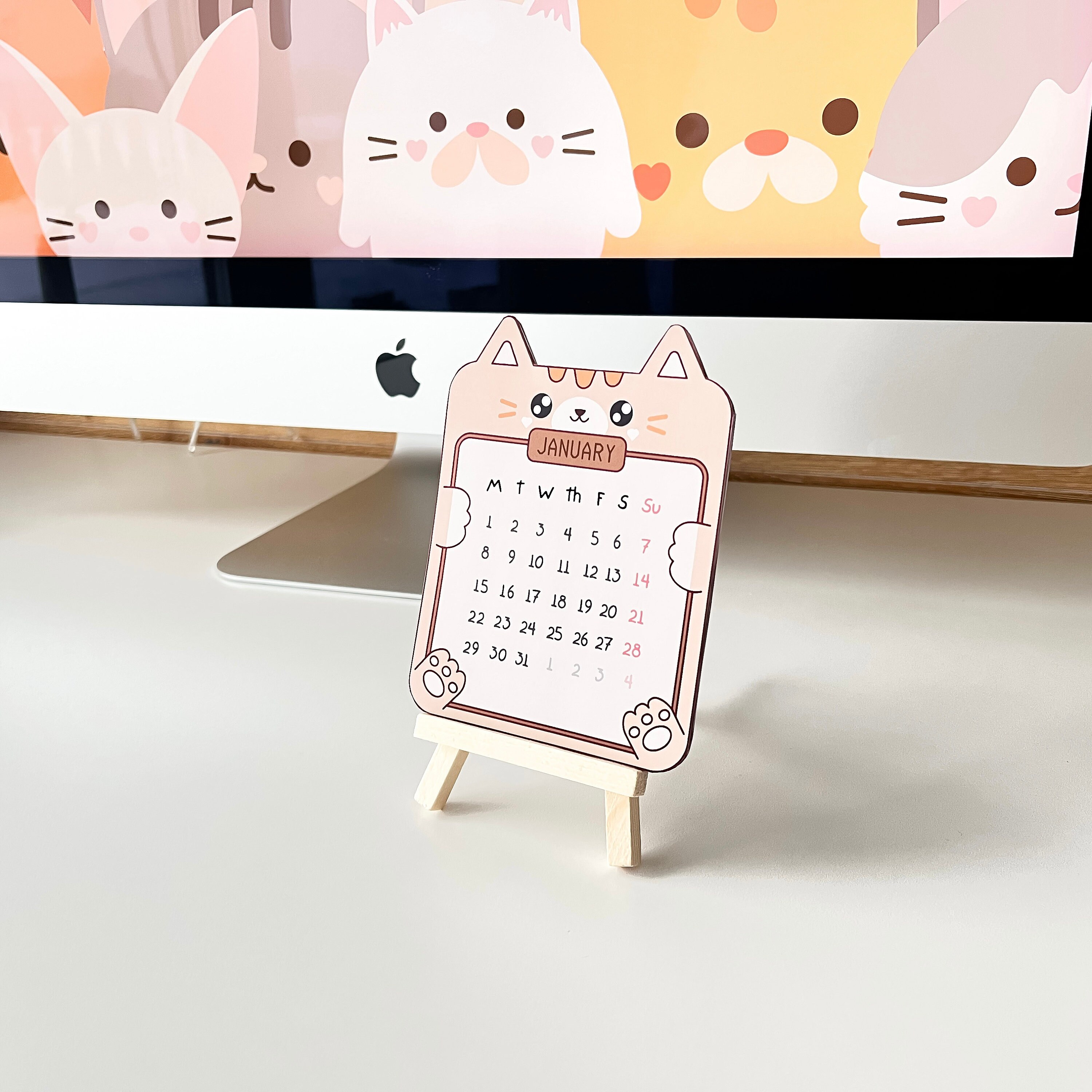Cute Cat Shaped Small Desk Calendar 2024 Cute Kawaii Printable Office ...