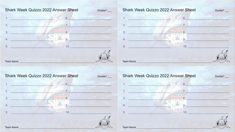 Shark Week Quizzo - Instant Download PDF File Includes Link to Google ...