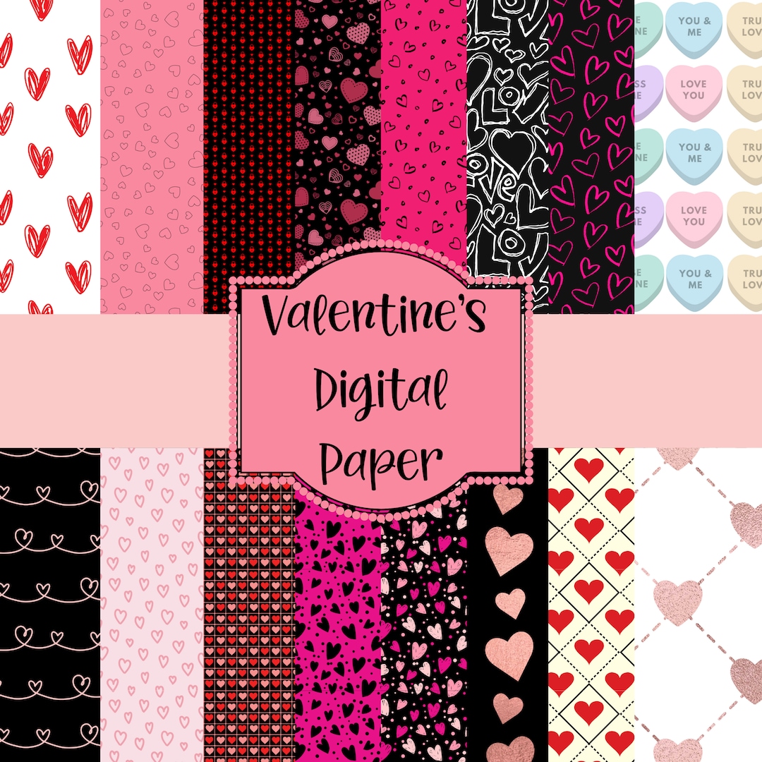 Valentine's Day Decorative Digital Paper Bundle - Etsy