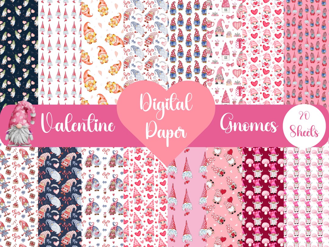 Valentines Gnome Digital Paper, Background - Etsy