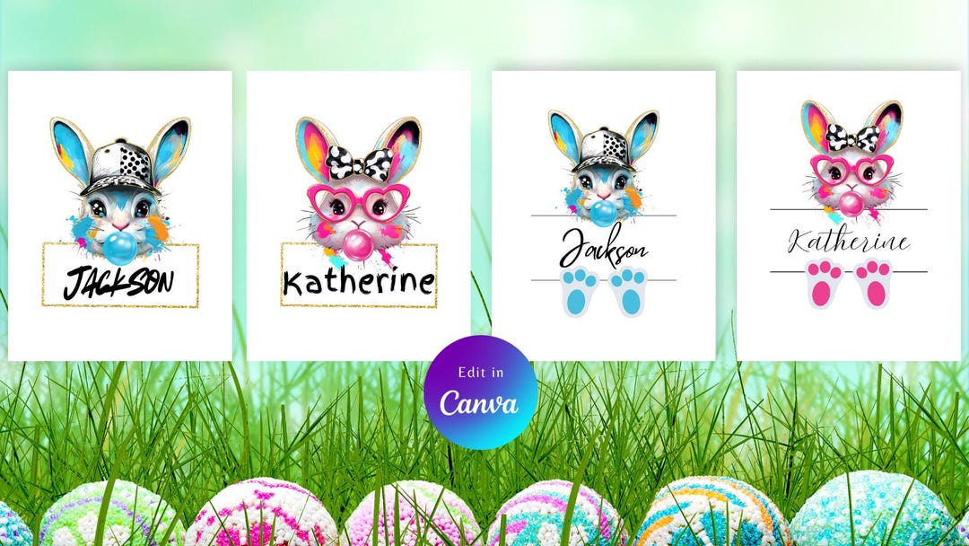 Easter Bunny Name Template, Gift for Kids, Canva Template, DIY Add ...