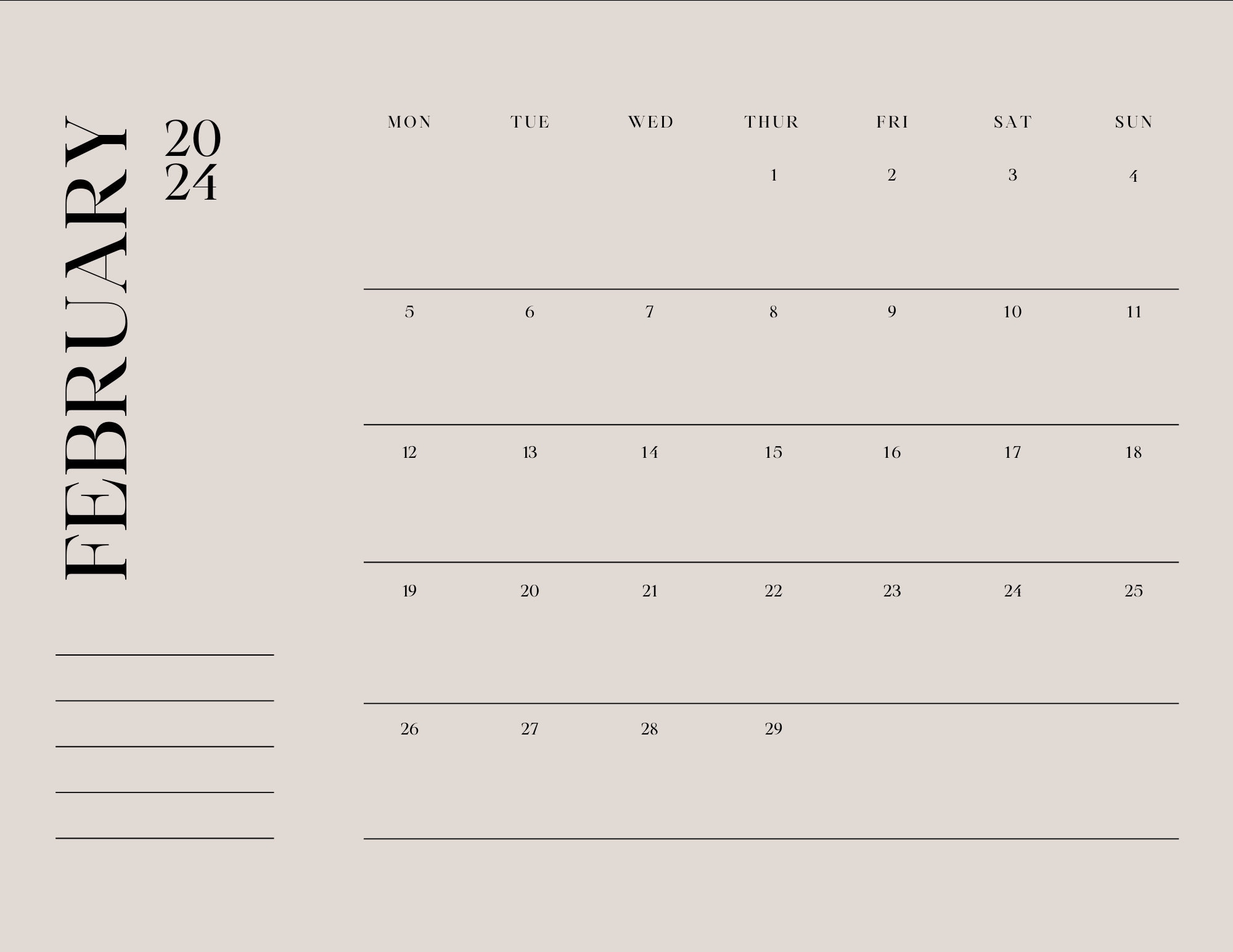 2024 Wall Calendar Minimalist Design Instant Download - Etsy