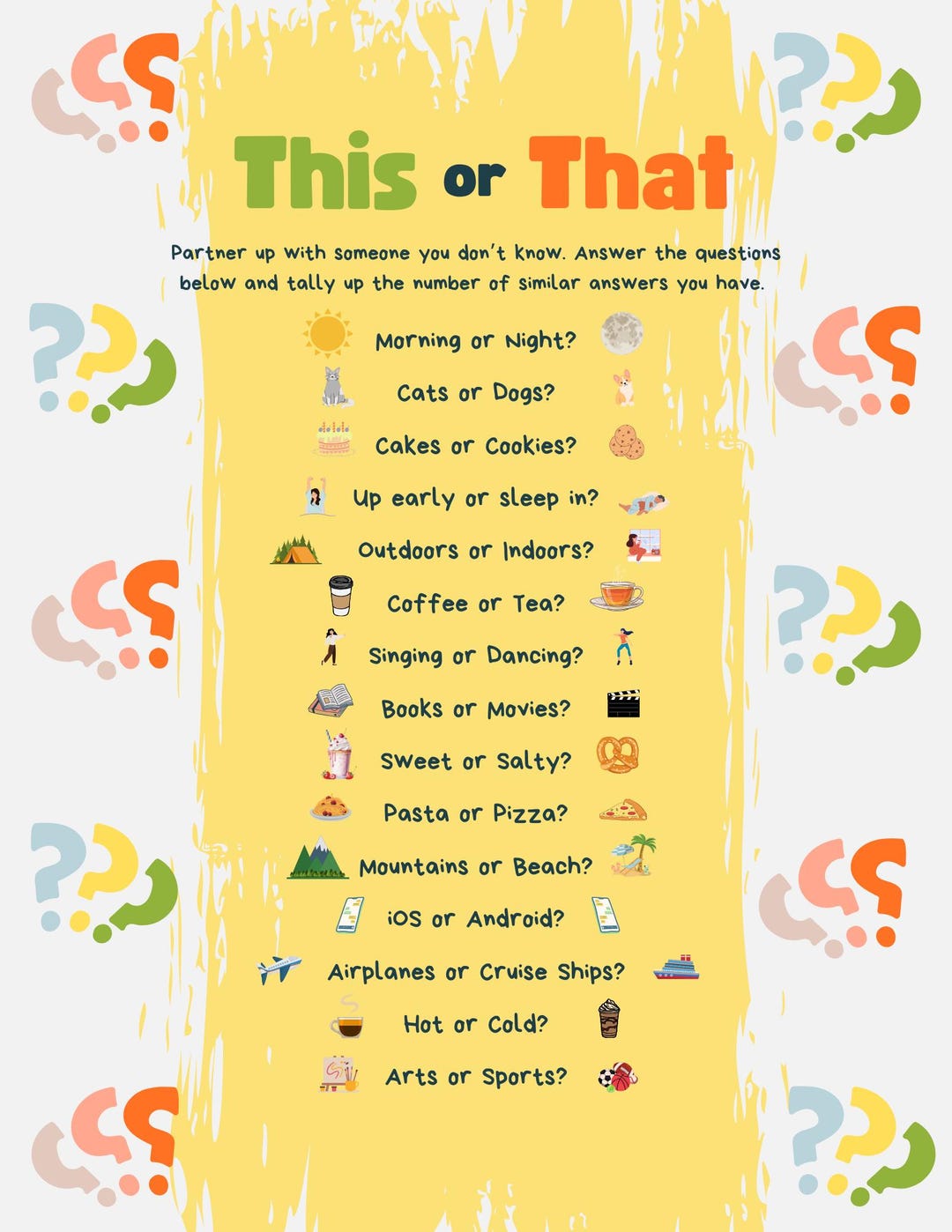 This or That Ice Breaker Game printable - Etsy
