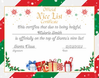 Instant Download Editable Santa Letter and Nice List Certificate ...