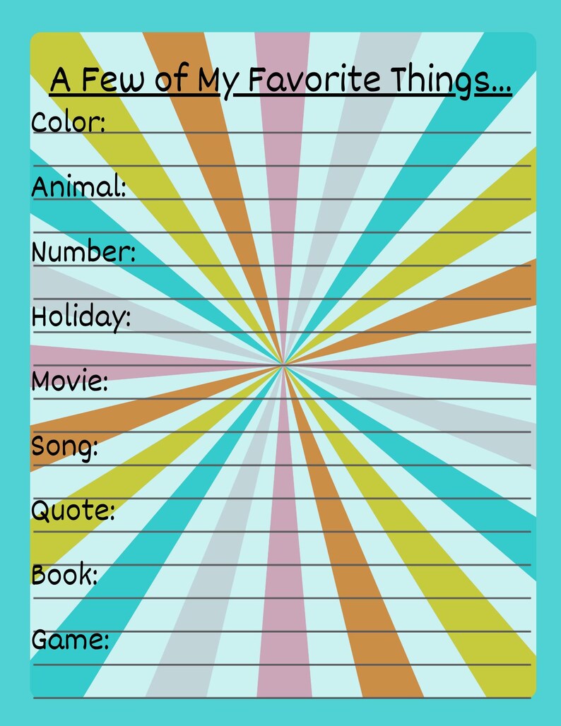 My Favorite Things Ice Breaker Game printable - Etsy