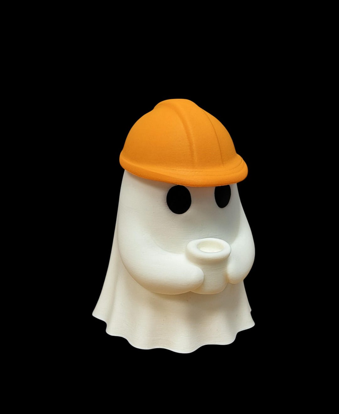 3D Printed Cute Ghost Figurine With Hard Hat & Coffee Cup – Desk Toy ...