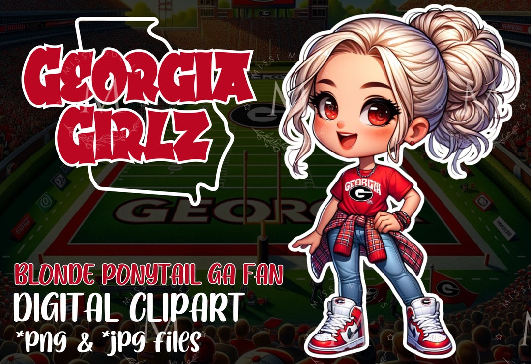 Georgia Bulldog Fan Girls Chibi Cartoon Clipart UGA Spirit Digital ...