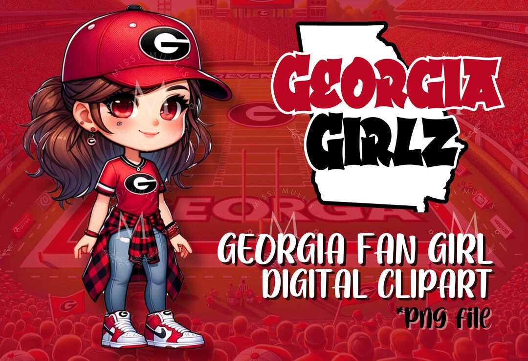 Georgia Bulldog Fan Girls Chibi Cartoon Clipart UGA Spirit Digital ...