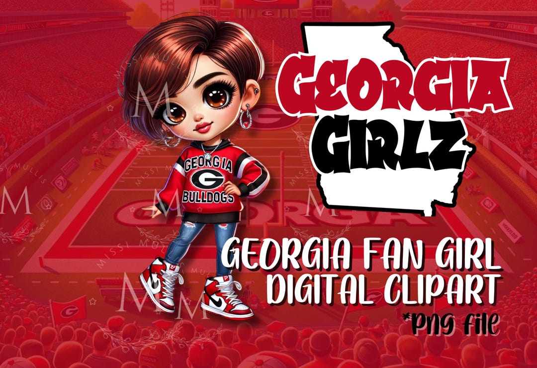 Georgia Bulldog Fan Girls Chibi Cartoon Clipart UGA Spirit Digital ...