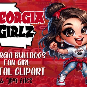 Georgia Bulldog Fan Girls Chibi Cartoon Clipart Descarga digital UGA ...