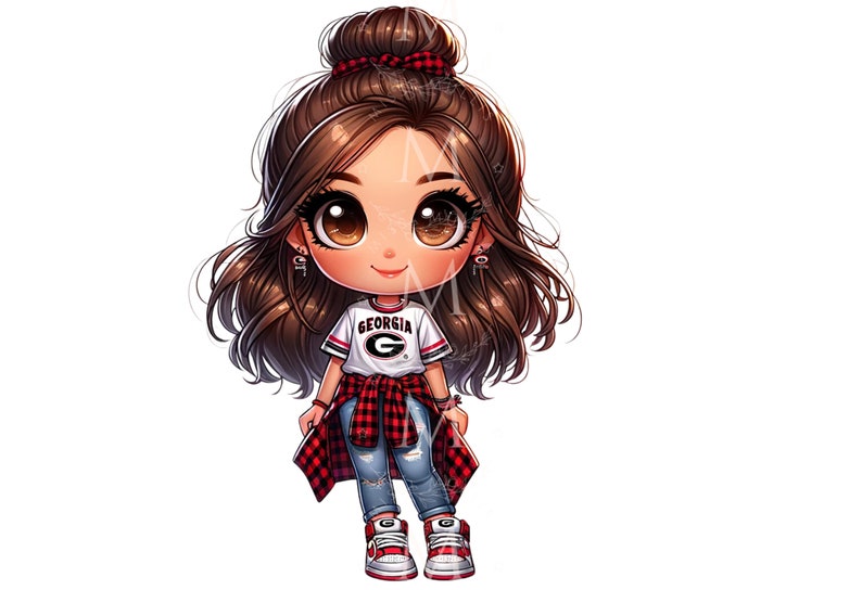 Georgia Bulldog Fan Girls Chibi Cartoon Clipart UGA Spirit Digital ...