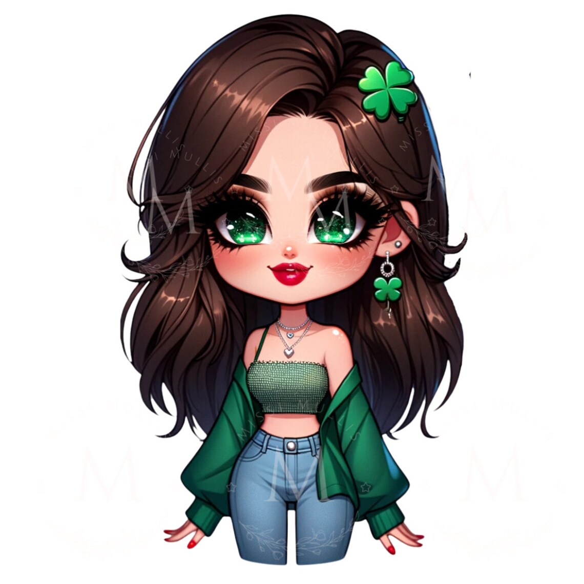 St. Patrick's Day Caucasian Girl Chibi Doll Digital Clipart Lucky Girls ...