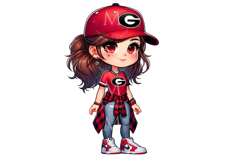 Georgia Bulldog Fan Girls Chibi Cartoon Clipart UGA Spirit Digital ...