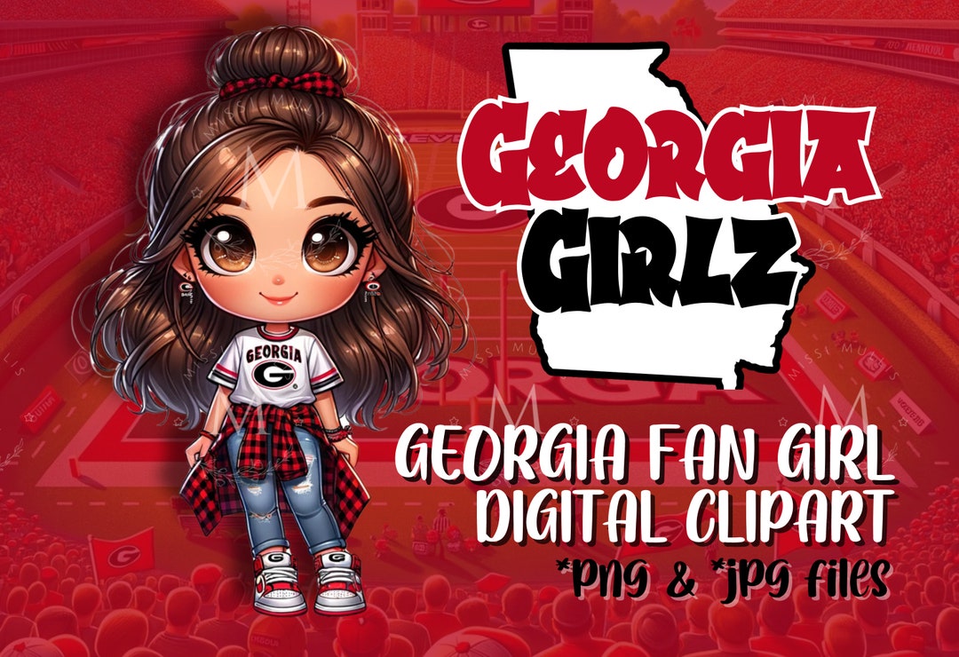 Georgia Bulldog Fan Girls Chibi Cartoon Clipart UGA Spirit Digital ...