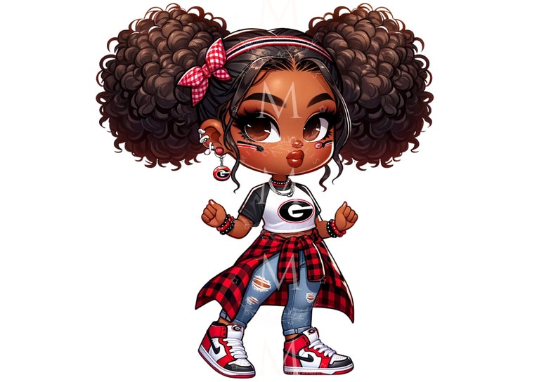 Georgia Bulldog African-american Fan Girls Chibi Cartoon Clipart UGA ...